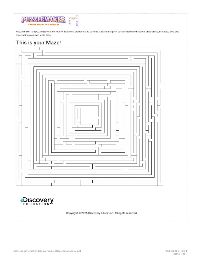 Maze Puzzle - Discovery Education Puzzlemaker | PDF