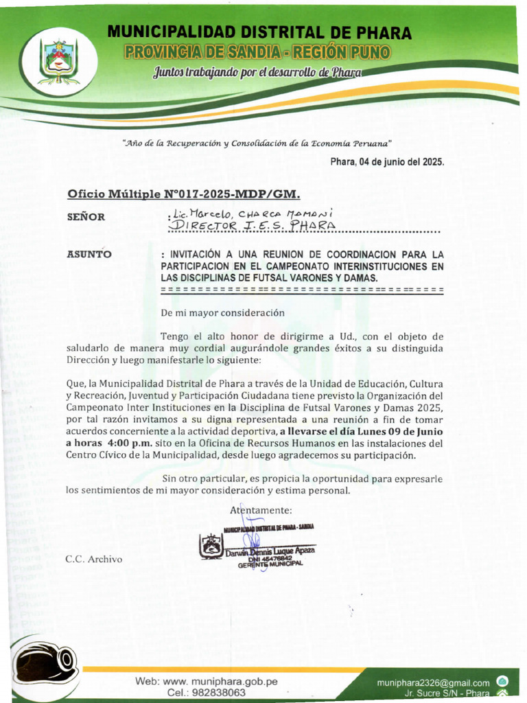 Oficio de Invitacion Deporte | PDF