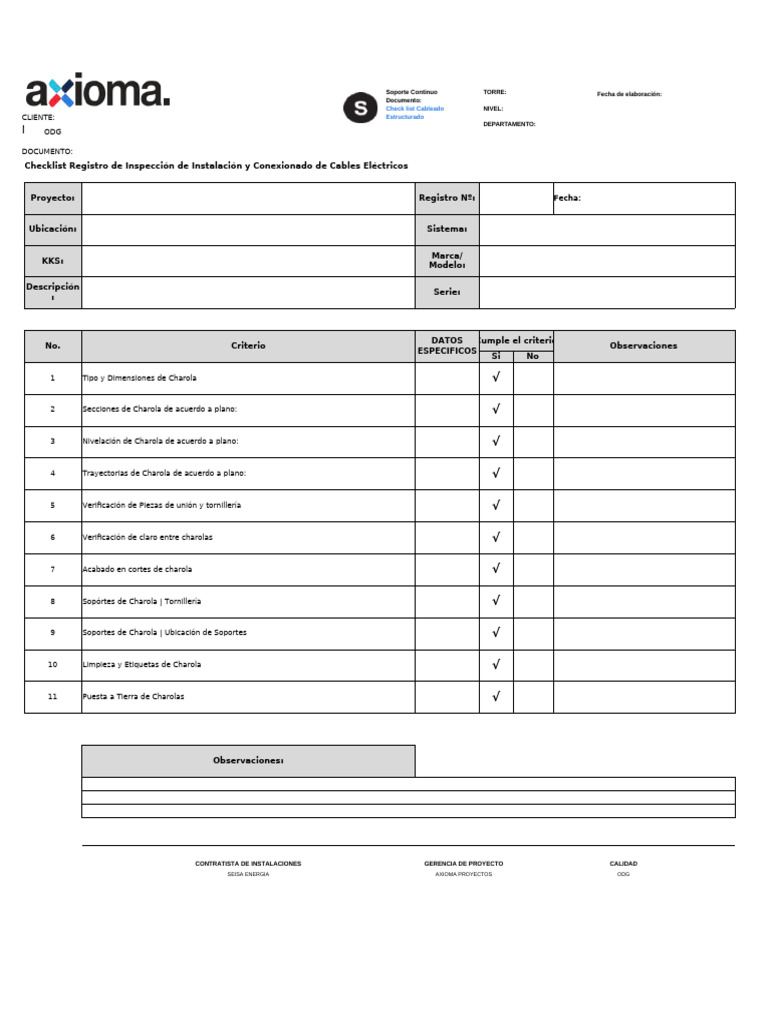 Checklist Eléctrico Inspección de Instalación y Conexionado de C.E | PDF