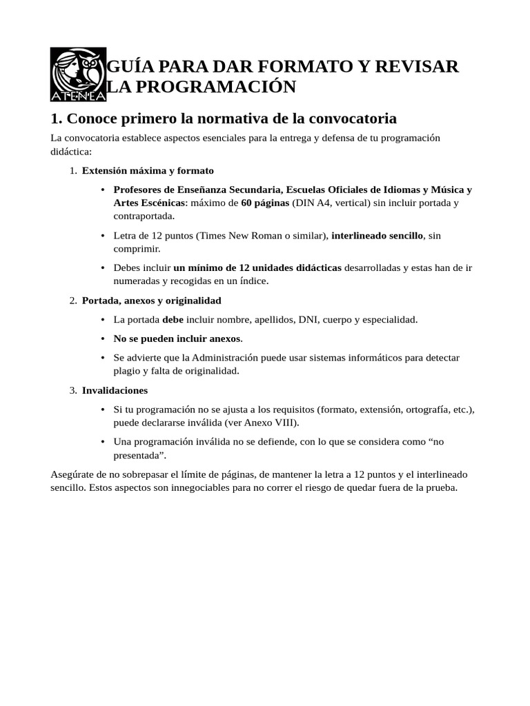 Guía Formato Programación Atenea | PDF | Escritura