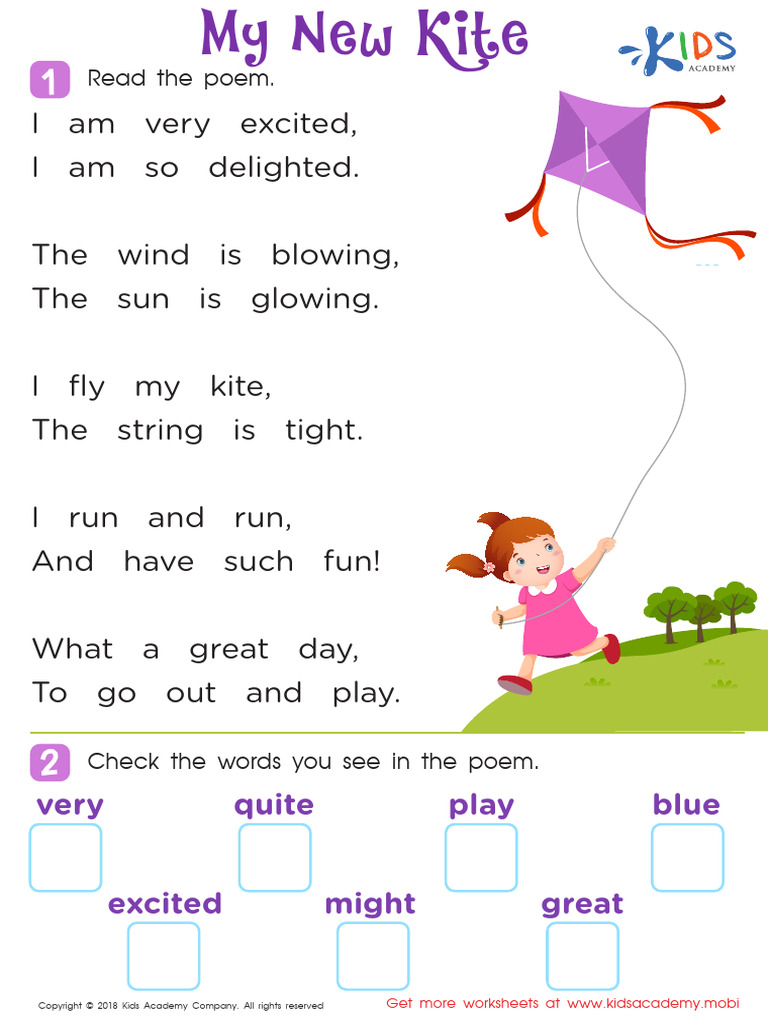My New Kite Poem Worksheet | PDF