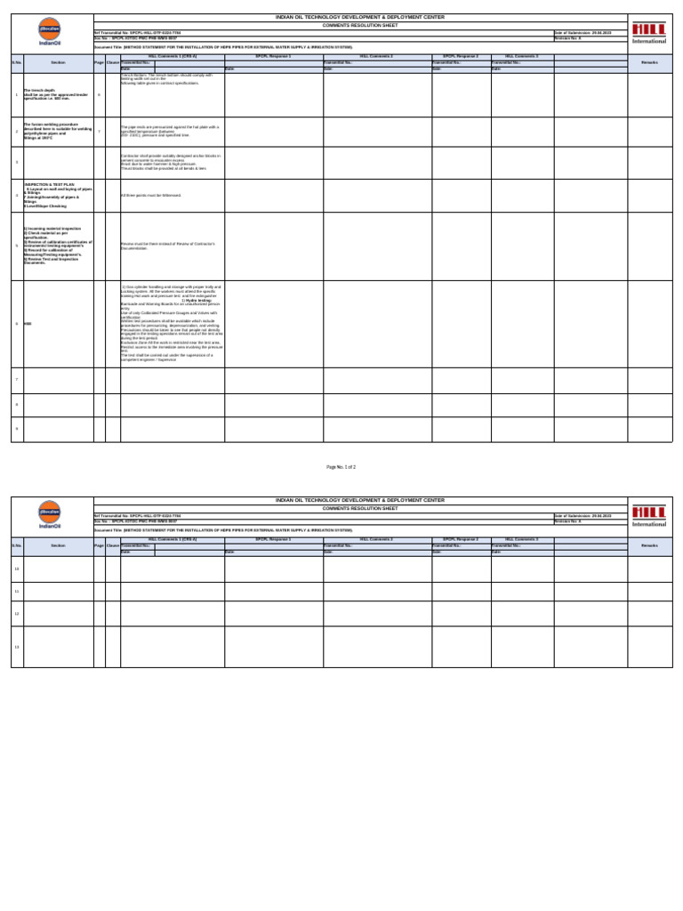 Method Statement For The Installation of Hdpe Pipes For External Water ...
