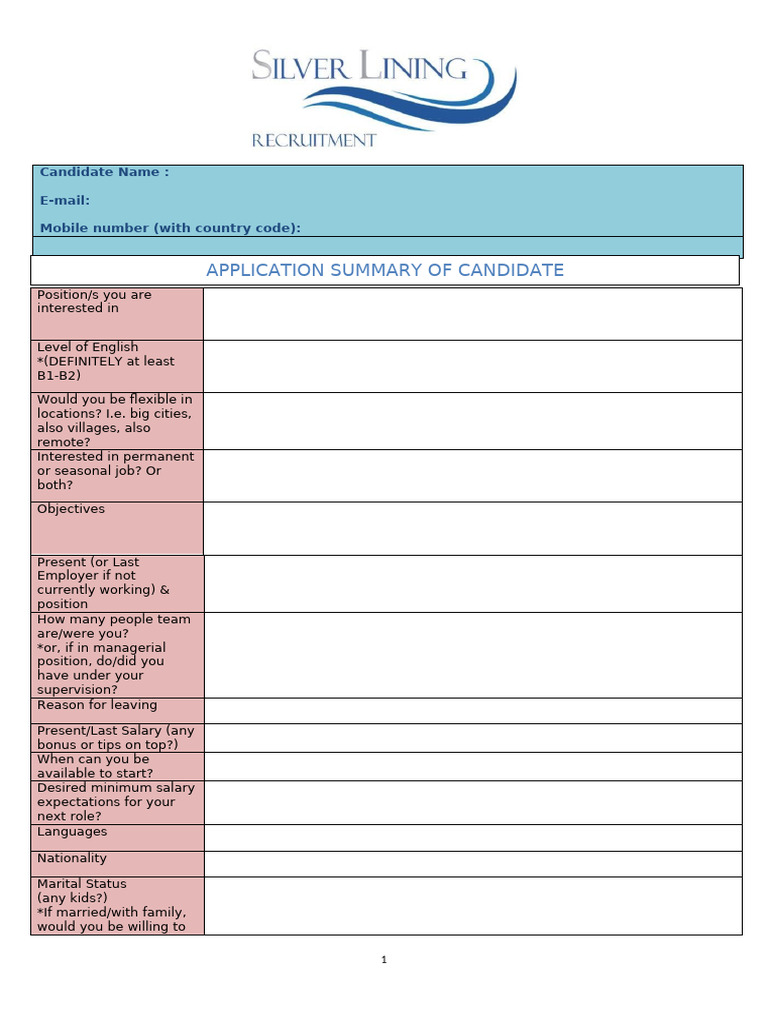 Application Summary of Candidate | PDF