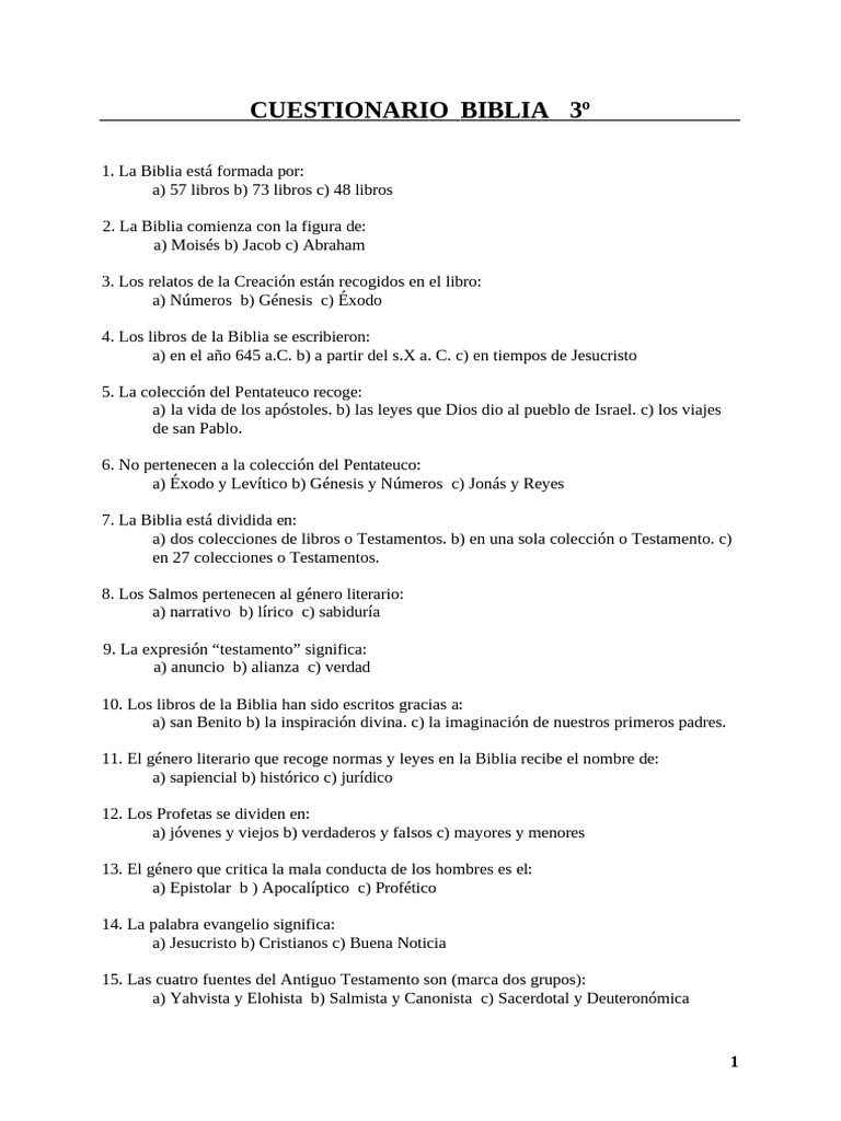 Cuestionario Biblico | PDF | Biblia | Jesús