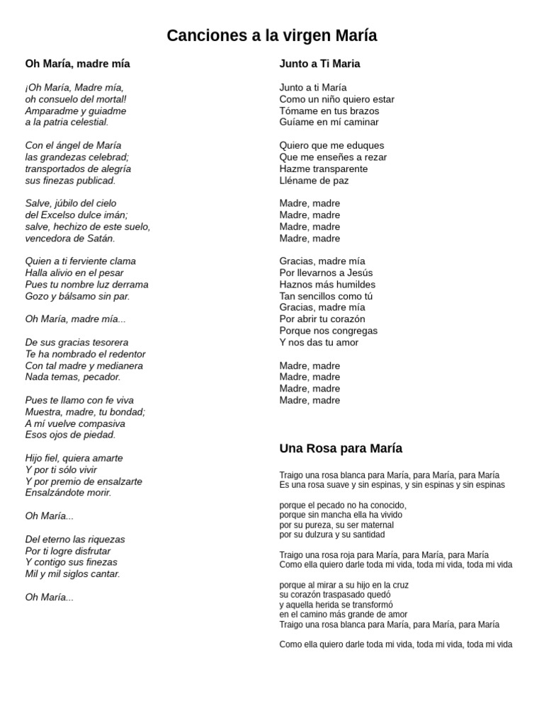 Canciones dedicadas a la Virgen María | PDF | María, madre de Jesús | Amor