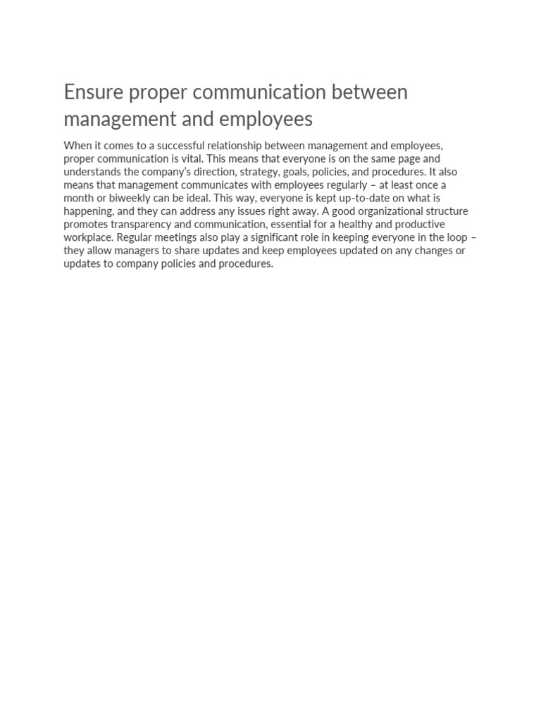 Ensure Proper Communication Between Management and Employees | PDF