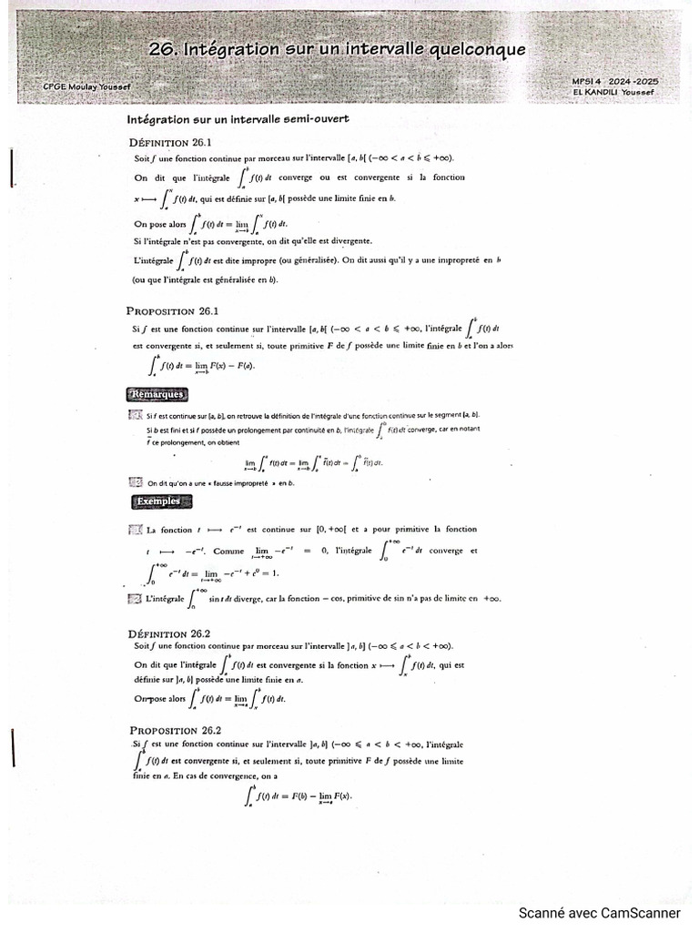 Intégration Sur Un Intervalle Quelconque Mpsi 4 | PDF