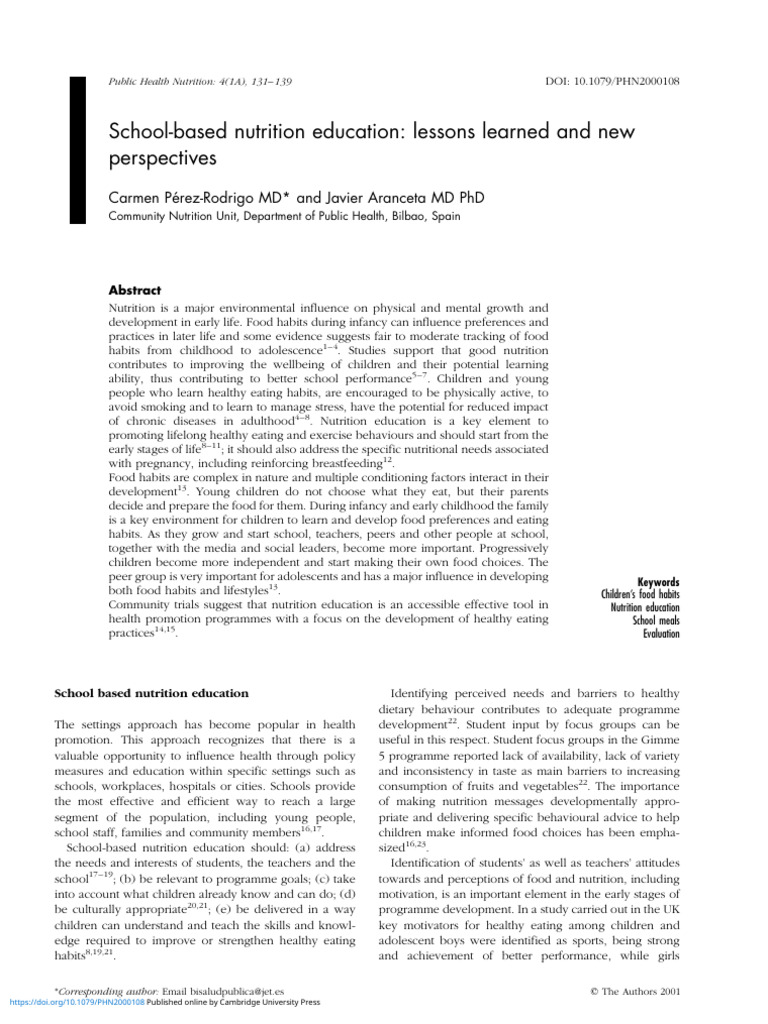 School Based Nutrition Education Lessons | PDF | Healthy Diet | School Meal