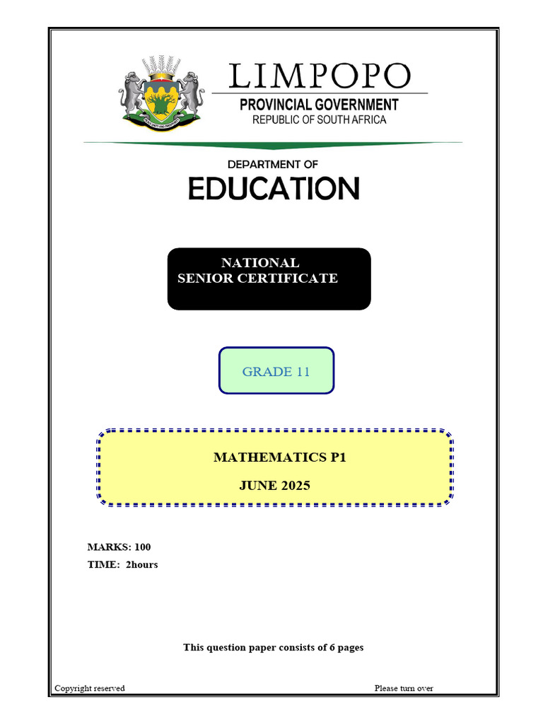 Grade 11 Mathematics P1 June 2025 | PDF | Mathematics