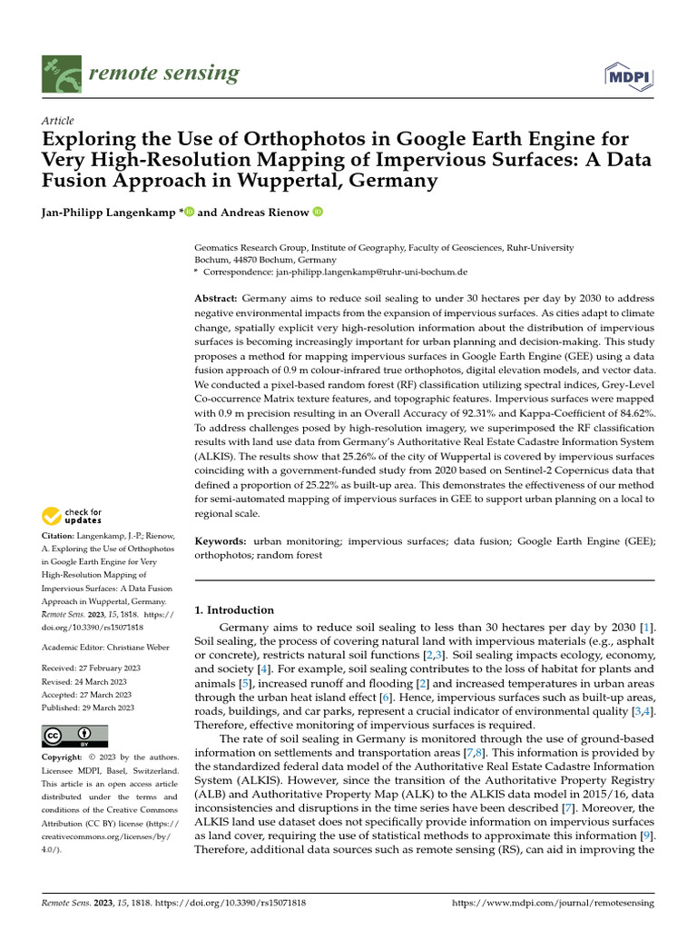 Exploring The Use of Orthophotos in Google Earth Engine For Very High ...