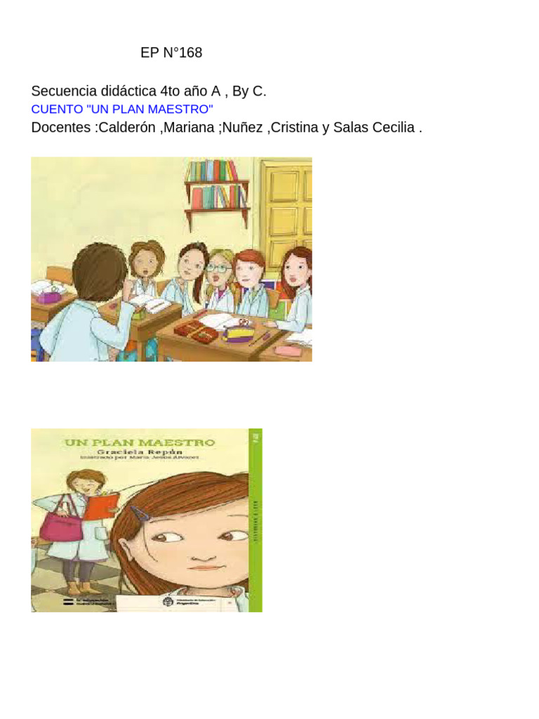 Actividades para El Cuento Un Plan Maestro .EP N°168 | PDF