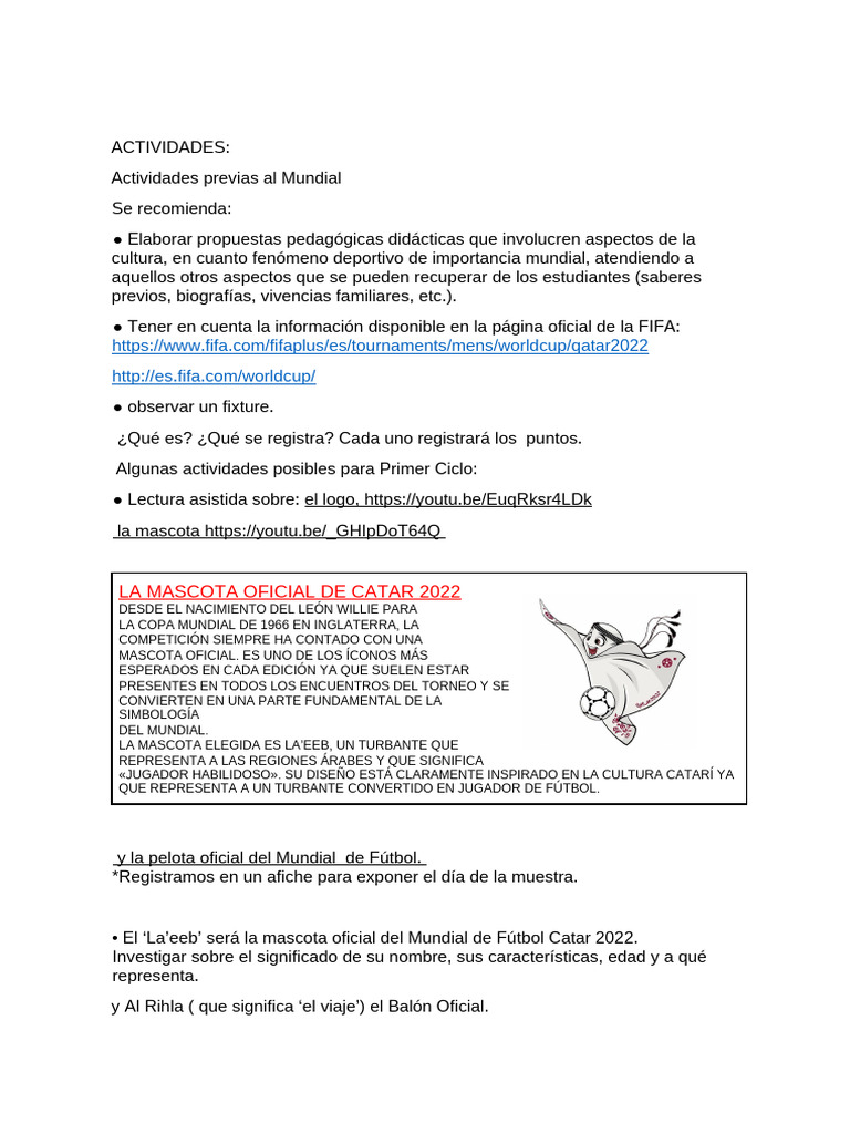 Actividades Educativas para el Mundial 2022 | PDF | Deportes | Juegos ...