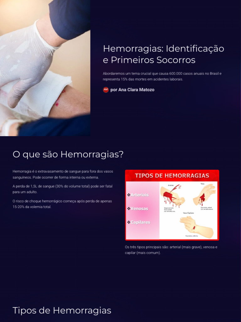 Identificação e Primeiros Socorros em Hemorragias | PDF | Sangramento ...