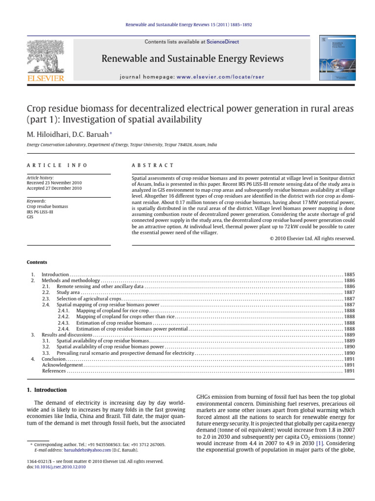 Crop Residue Biomass for Rural Power | PDF | Renewable Energy | Energy ...