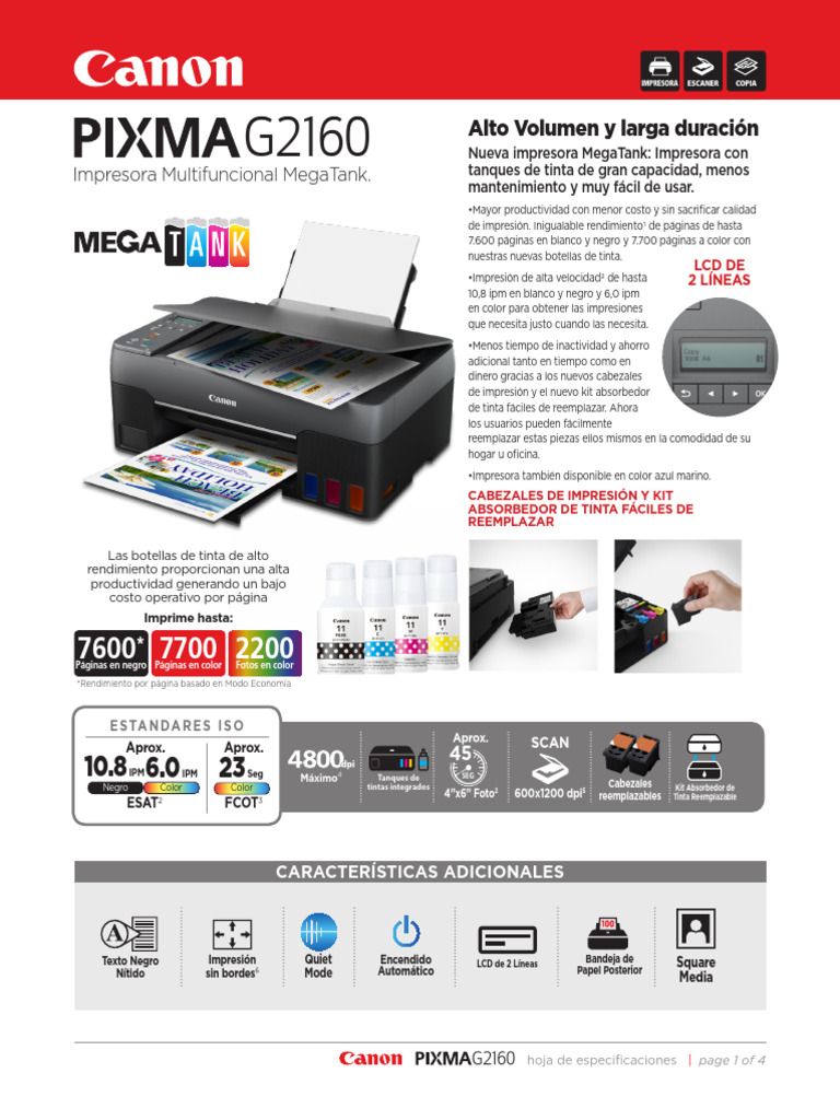 Especificaciones Impresora Canon G2160 | PDF | Impresora (Computación ...
