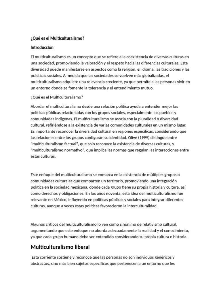 Qué Es El Multiculturalismo | PDF | Multiculturalismo | México