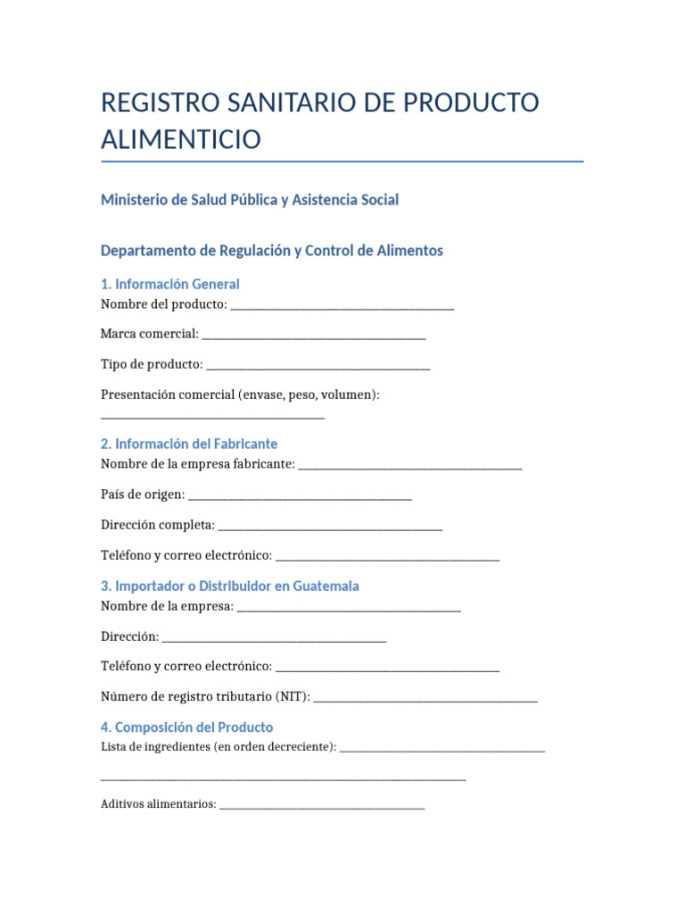 Ejemplo Registro Sanitario Lleno Alimentos Guatemala | PDF | Etiqueta de información nutricional ...
