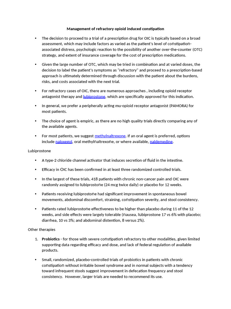 Management Refractory Opioid Induced Constipation | PDF | Constipation ...