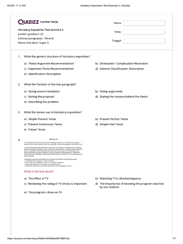 Hortatory Exposition Text Exercise II - Quizizz | PDF | Climate Change ...