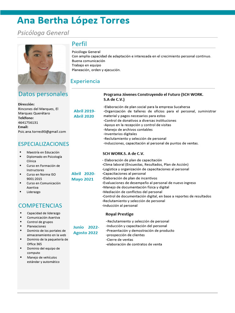 Ana Bertha Lopez Torres (CV) | PDF | Gestión de recursos humanos