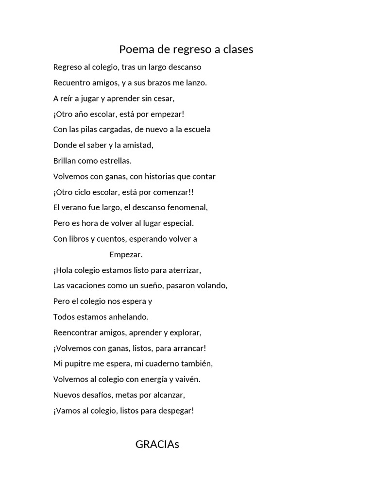 Poema de Regreso A Clases | PDF