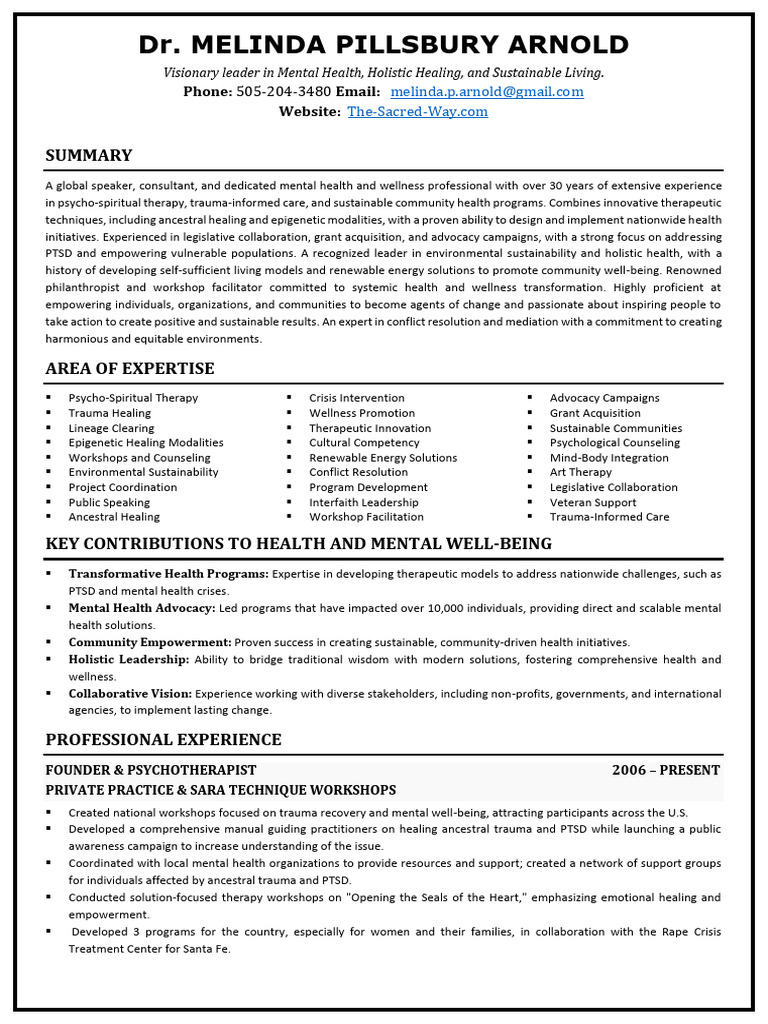 Melinda Arnold - Resume. | PDF | Psychotherapy | Mental Health