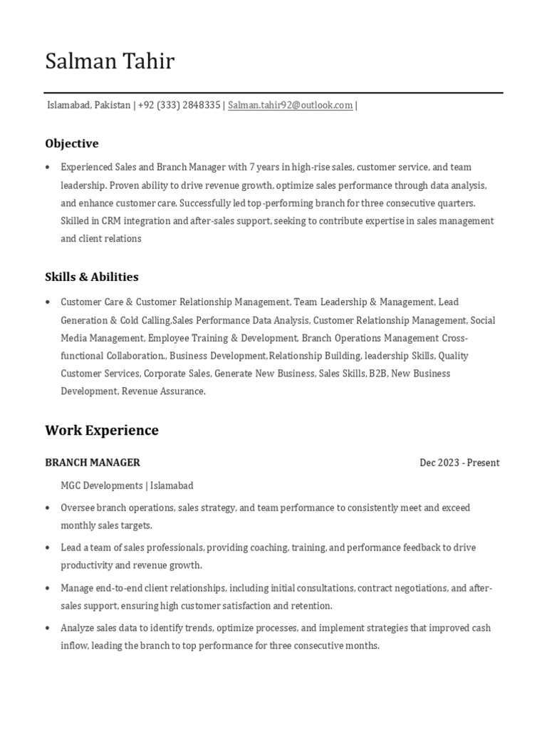 Salman Tahir Updated Resume | PDF | Customer Relationship Management ...