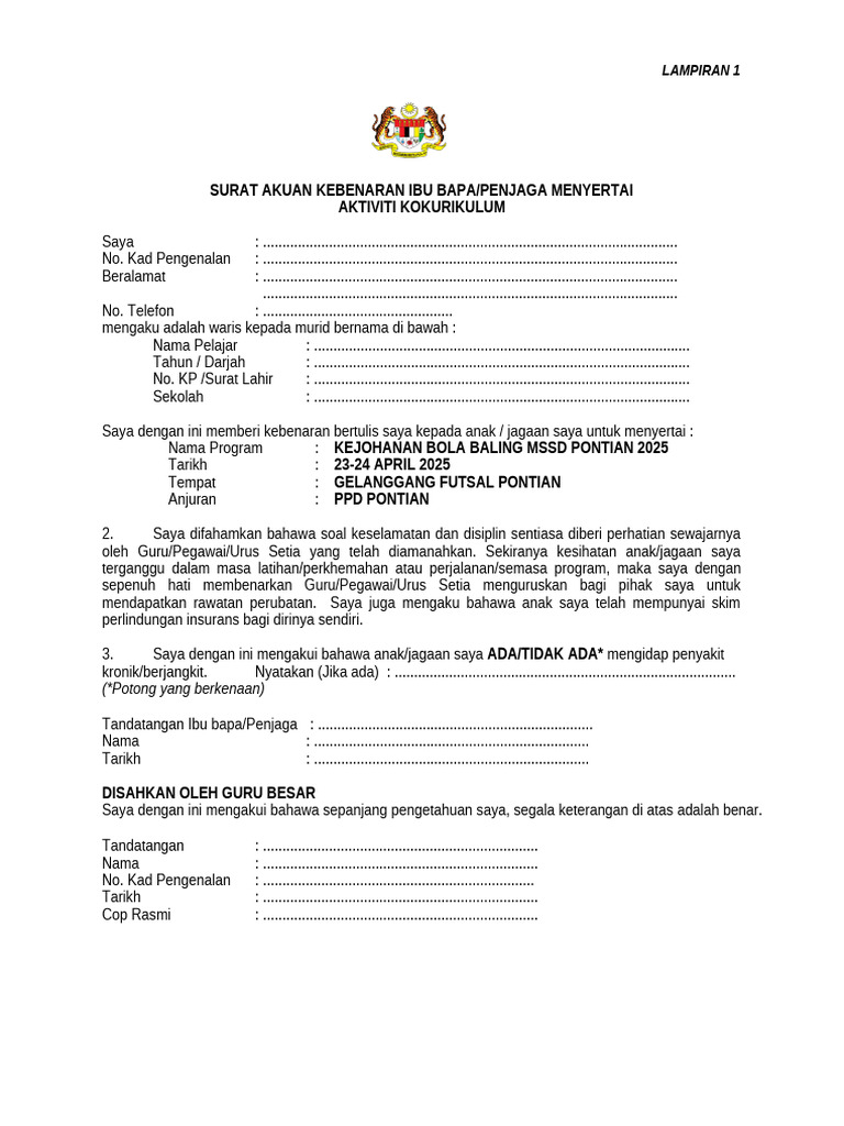 Borang Kebenaran IBU BAPA 2025 | PDF