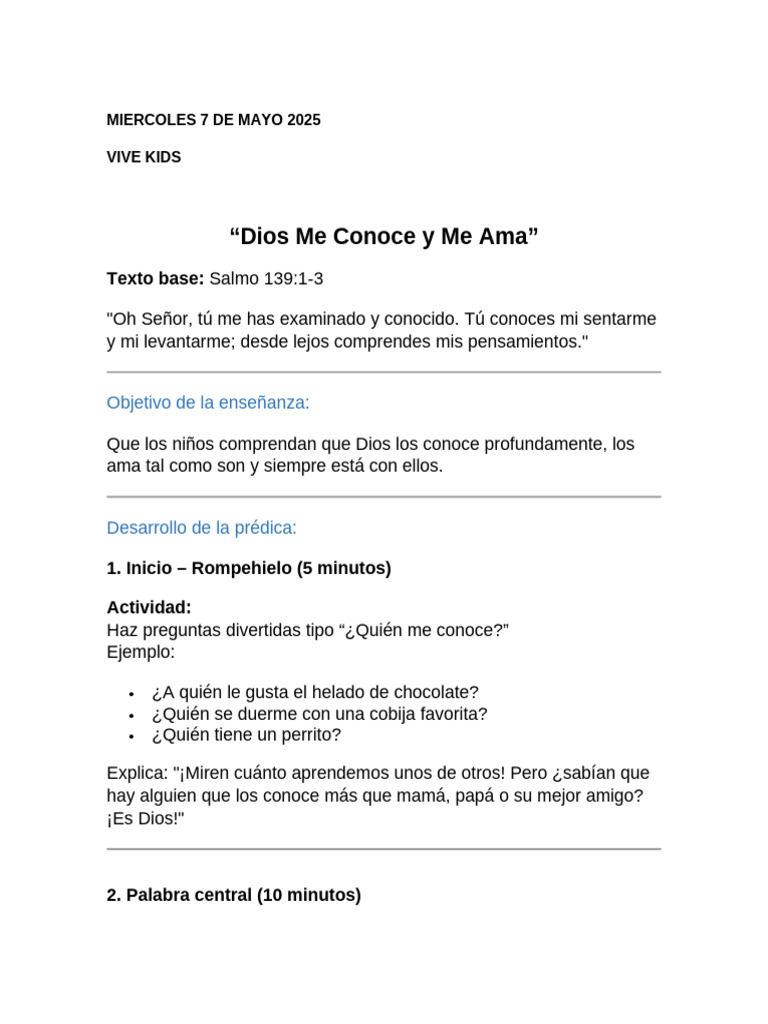 Tema Dios Me Conoce y Me Ama Miercoles 7 de Mayo 2025 | PDF | Oración ...