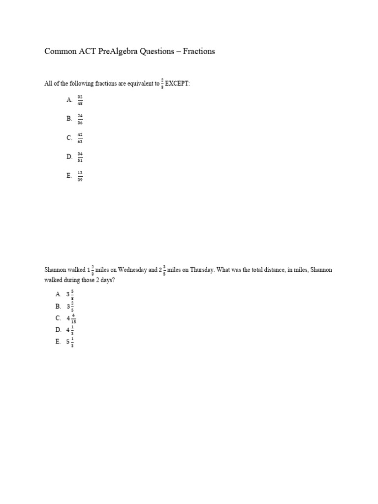 Common ACT Questions - Fractions | PDF