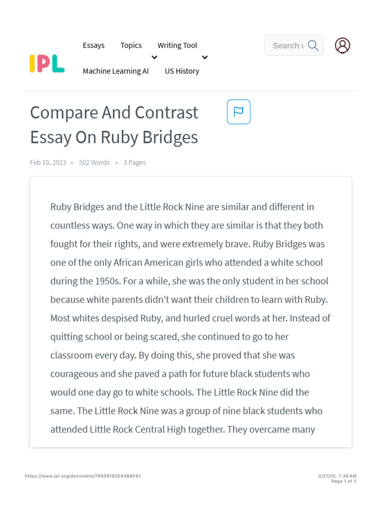 Compare and Contrast Essay On Ruby Bridges - Internet Public Library | PDF