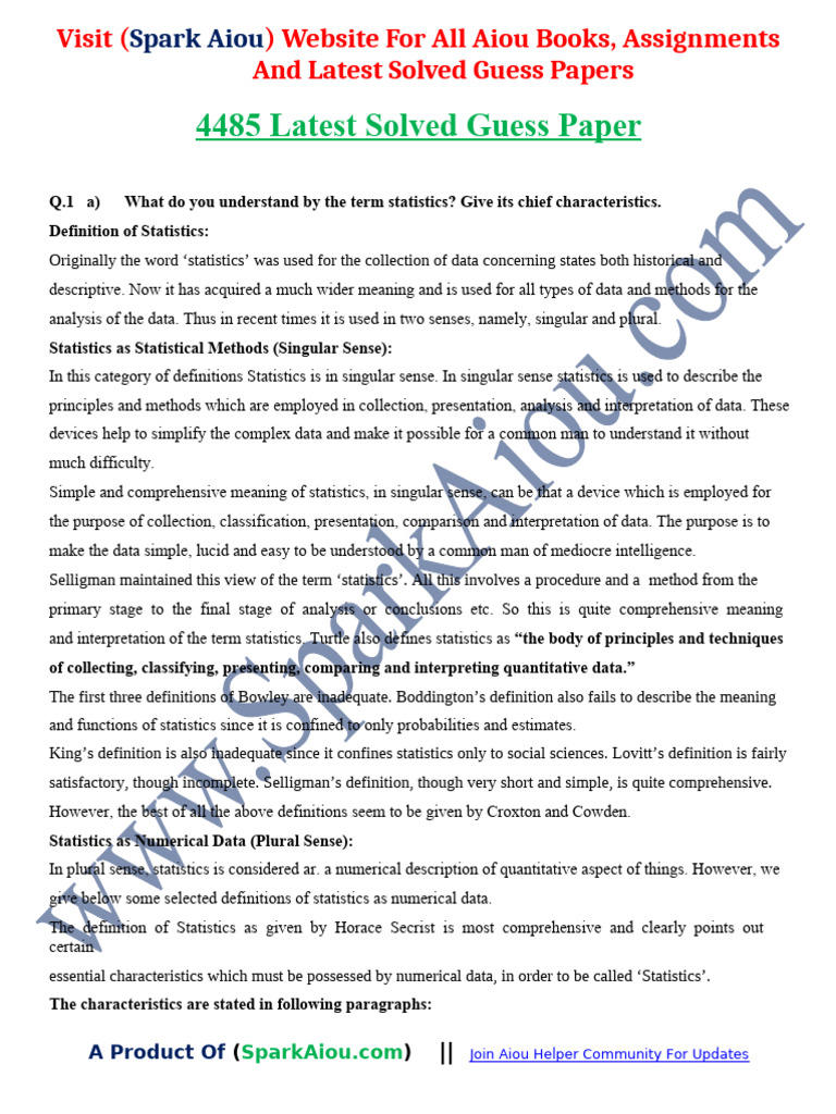 4485 Solved Guess Paper( Spark Aiou Website) | PDF | Cost Of Living | Mean