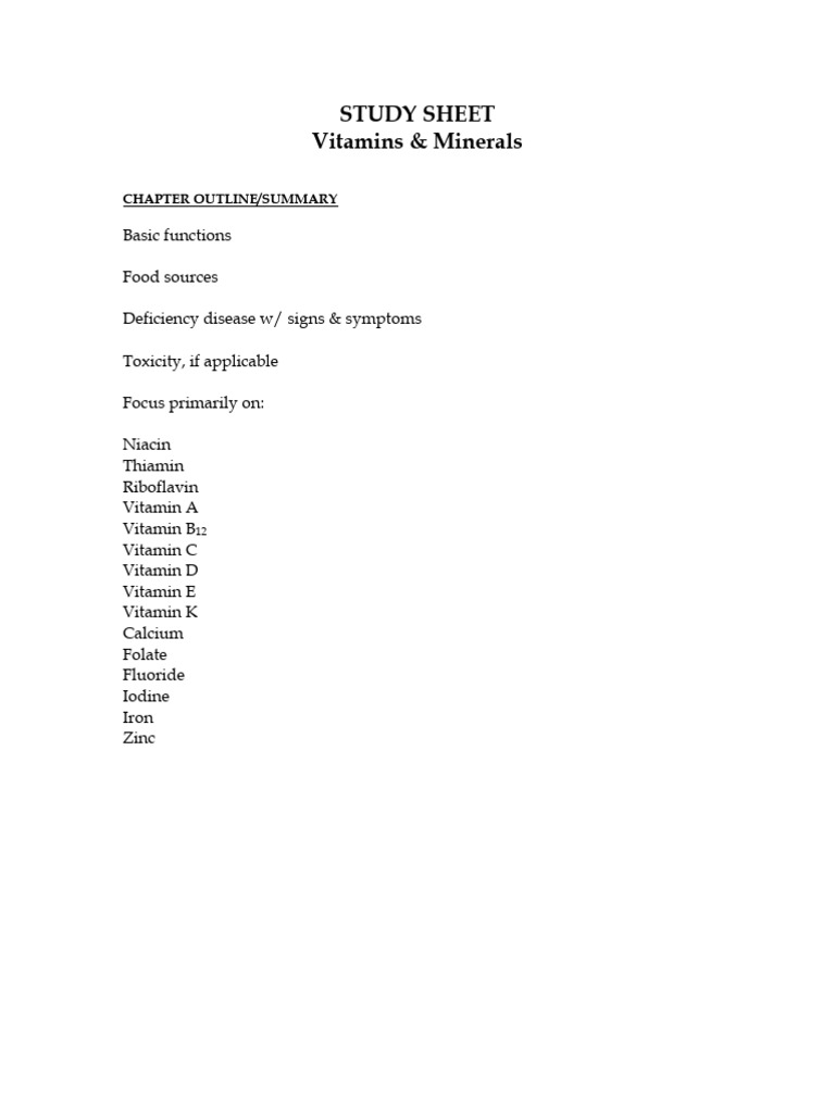 Vitamins & Minerals Study Guide | PDF