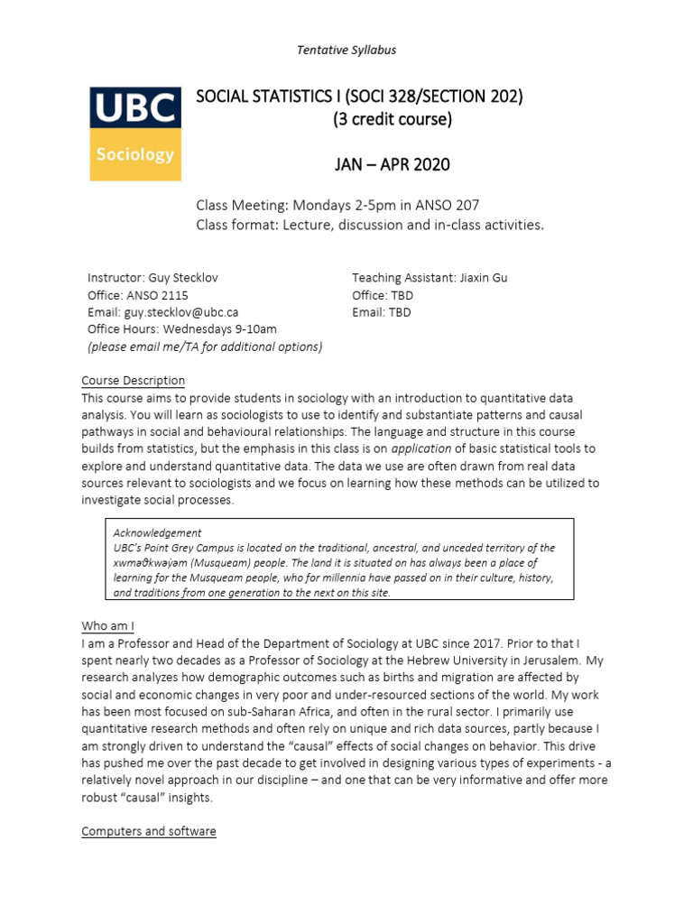 Soci 328: Social Statistics Syllabus | PDF | Statistics | Variance