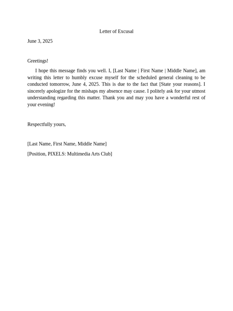 Letter of Excusal | PDF
