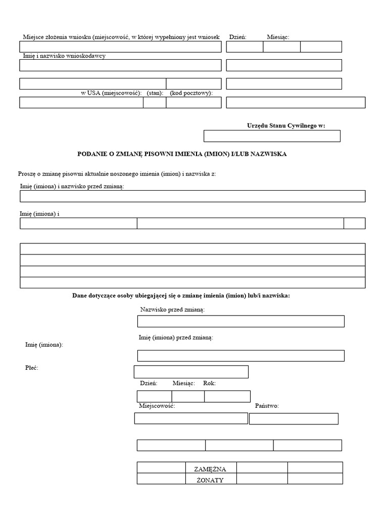 Administracyjna Zmiana Imienia I Nazwiska - Wniosek | PDF