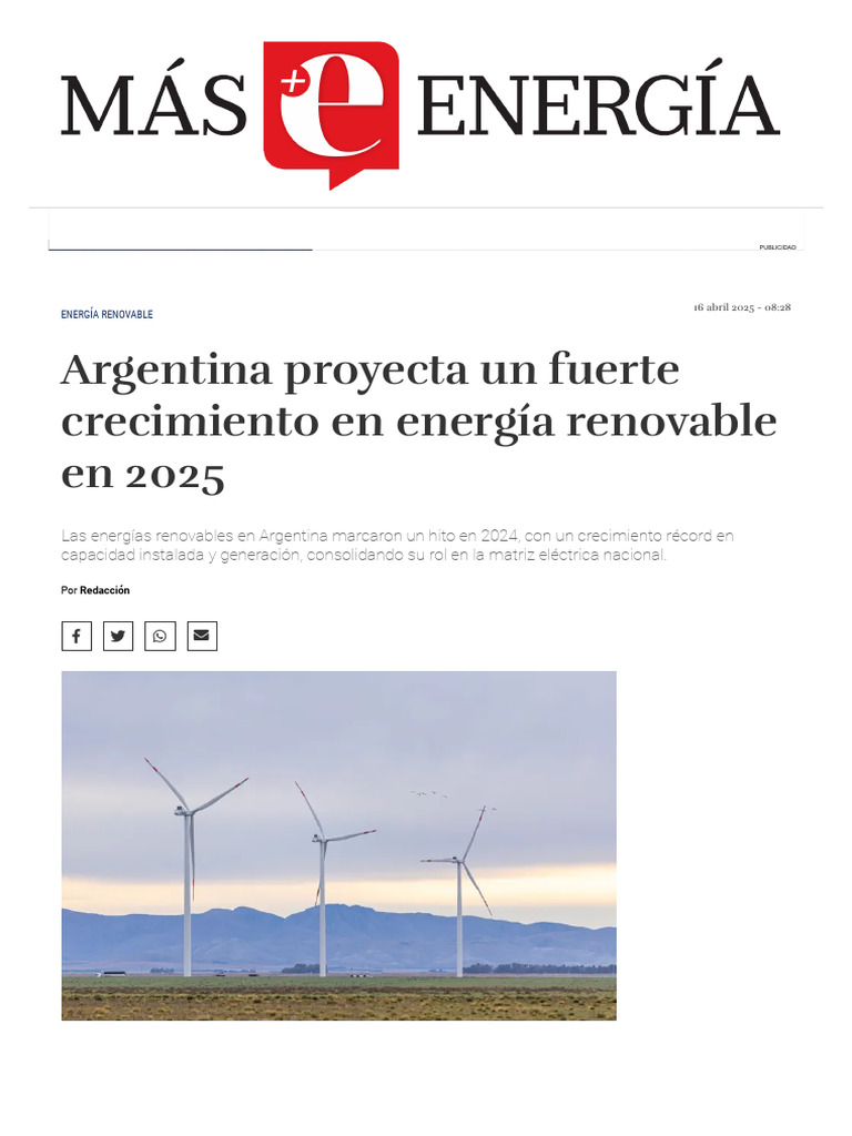 Renovables - Argentina Proyecta Un Fuerte Crecimiento en Energía ...