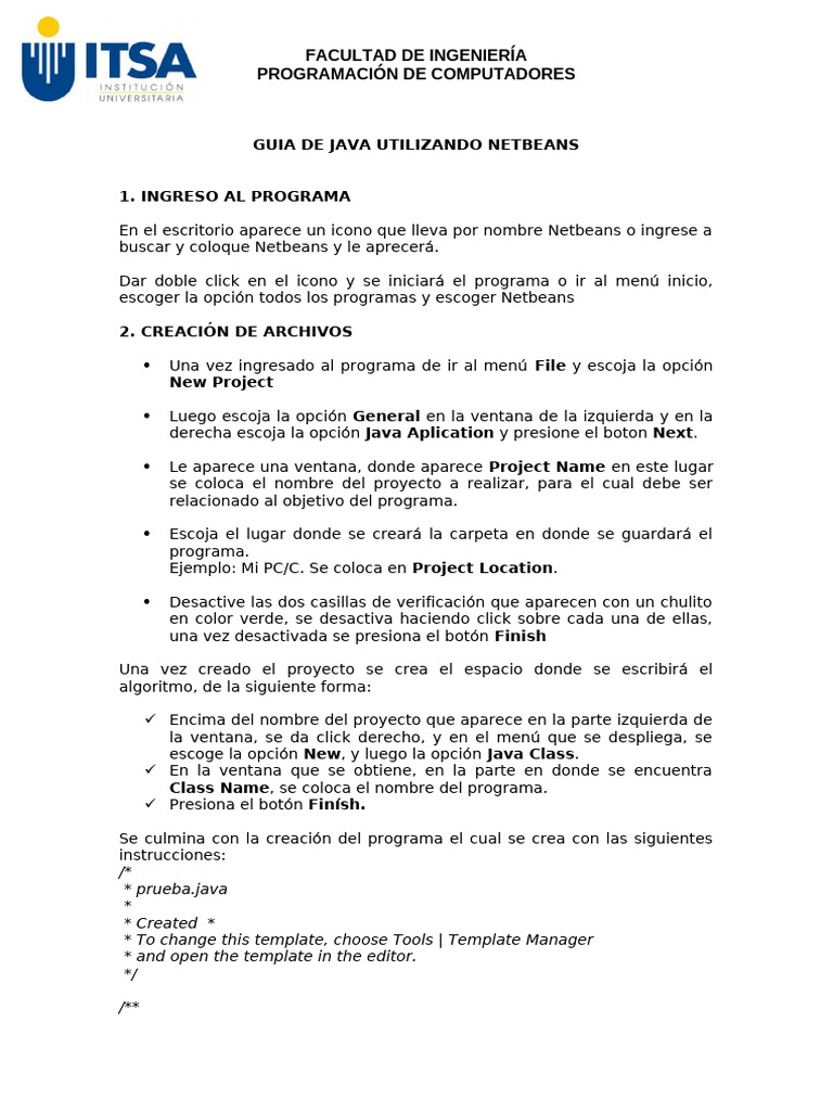 Guia de Netbeans | PDF | Java (lenguaje de programación) | Tipo de datos