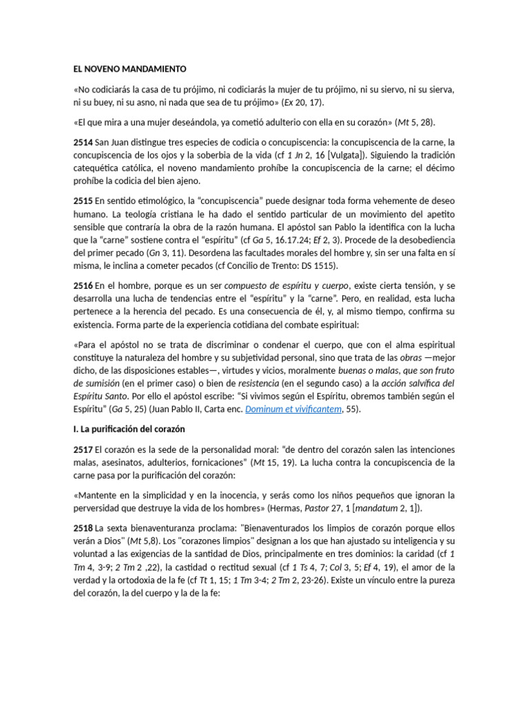 El Noveno Mandamiento | PDF | Pecado | Gracia divina