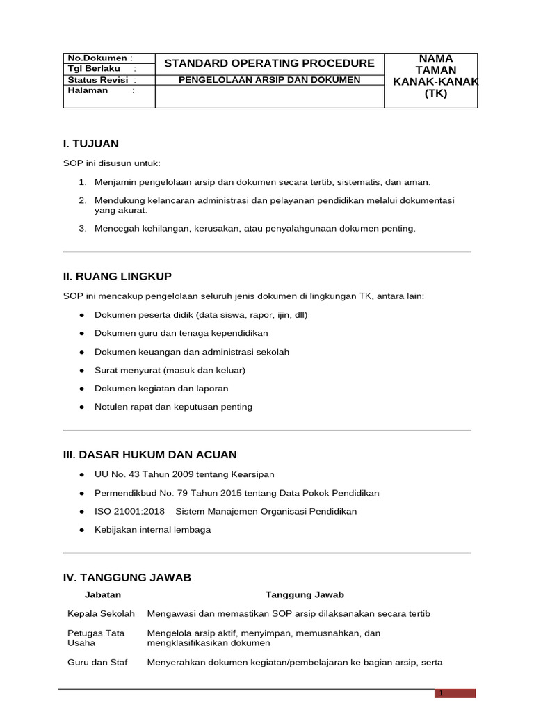 Sop Pengelolaan Arsip Dan Dokumen | PDF
