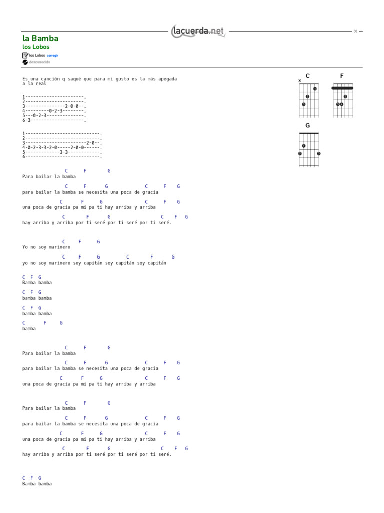 Acordes de La Bamba para guitarra | PDF | La Bamba (Canción) | Música ...