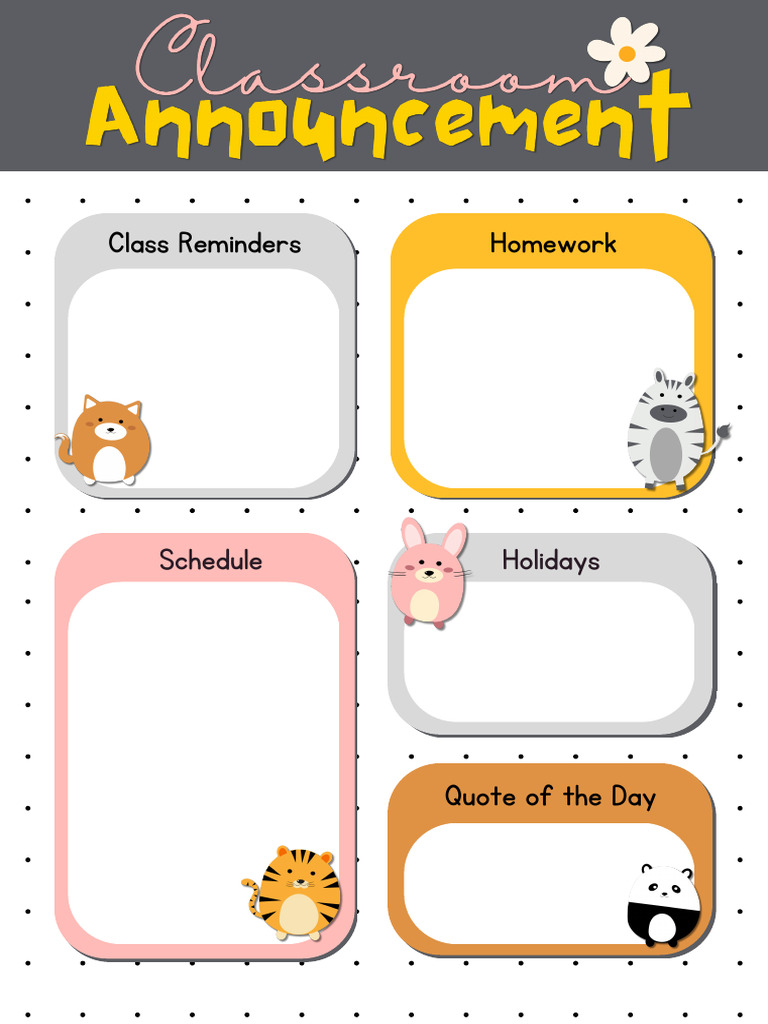 Classroom Announcement in Pastel Colorful Cute Design | PDF
