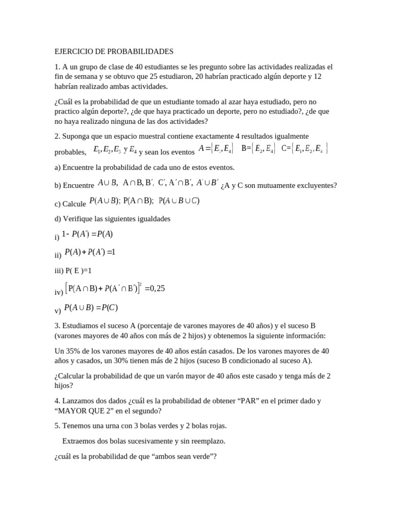 Ejercicio de Probabilidades 2025 | PDF | Probabilidad