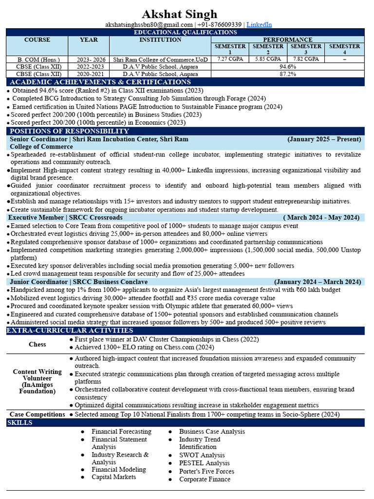 Resume - Akshat Singh | PDF | Business | Economies