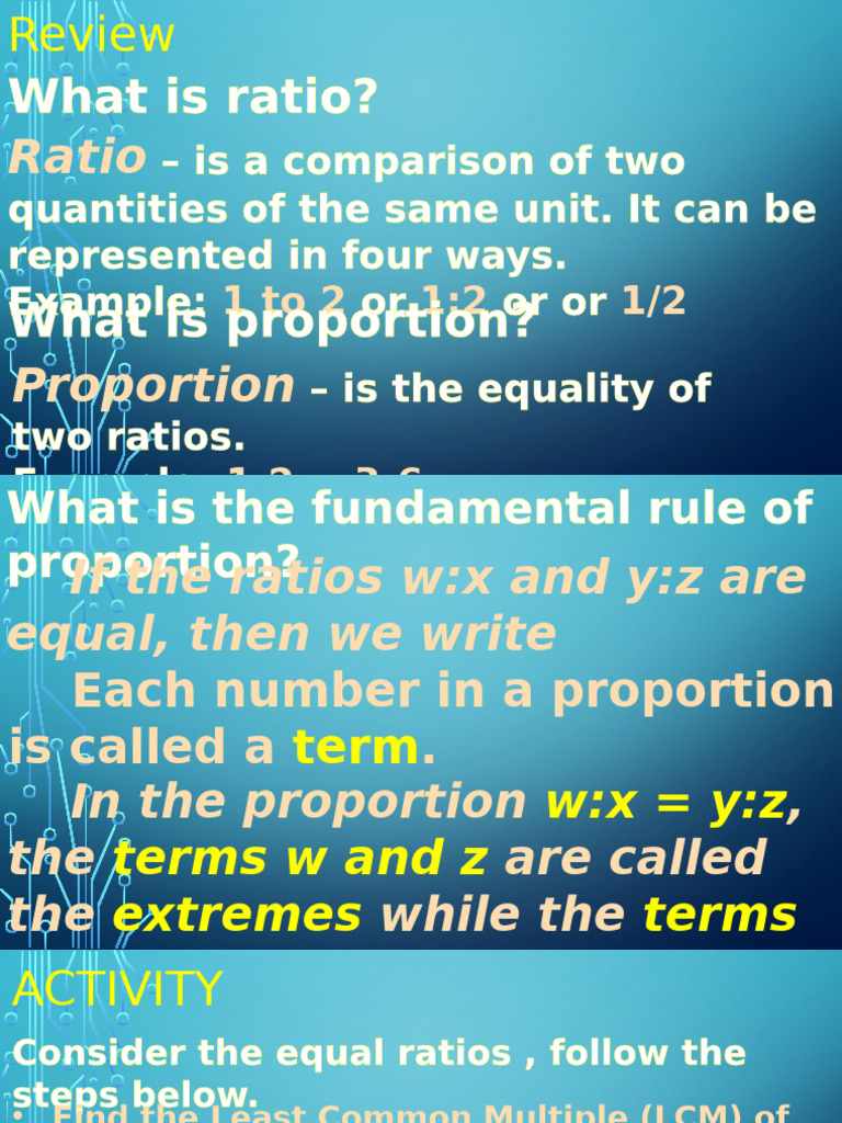 Applies Proportion Theorem To Solve Problems | PDF | Cakes | Ratio