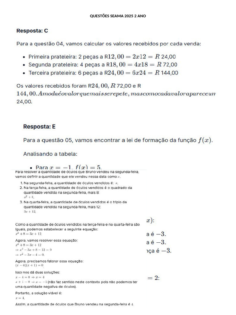 Questões Seama 2025 2 Ano | PDF