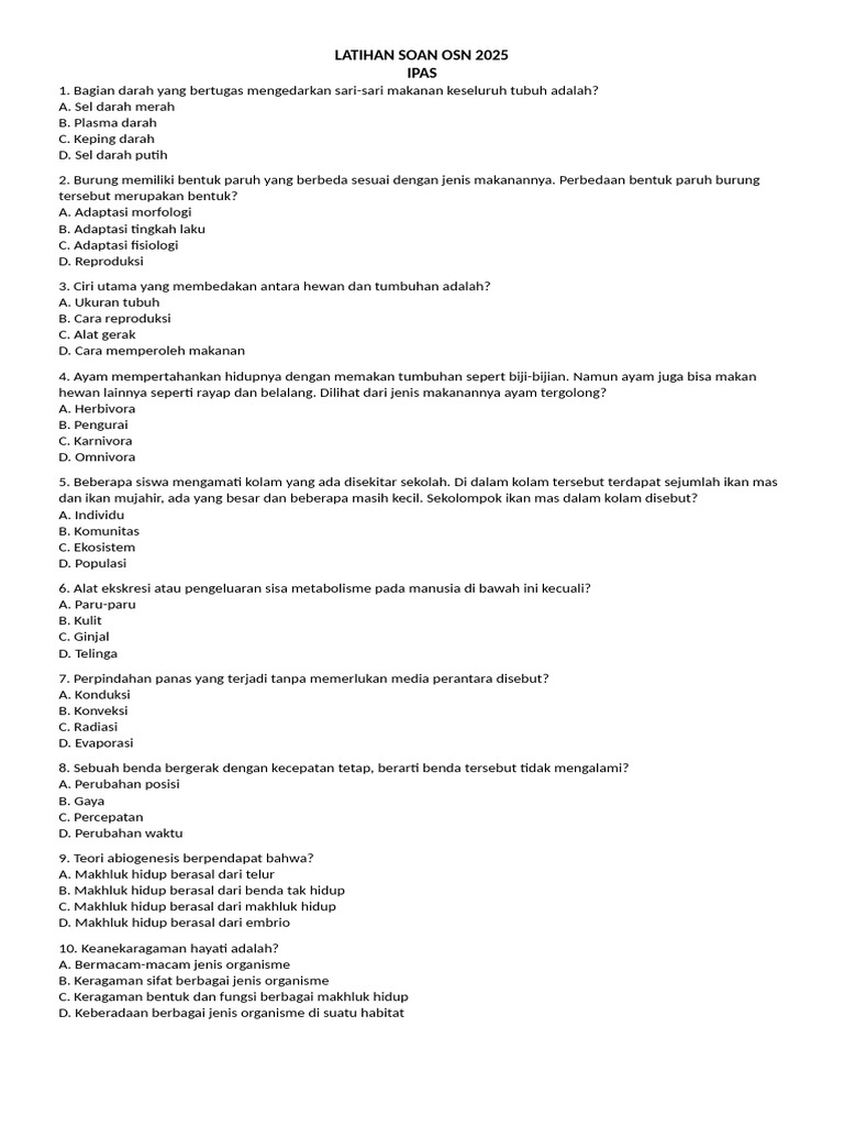 Latihan Soan Osn 2025 | PDF