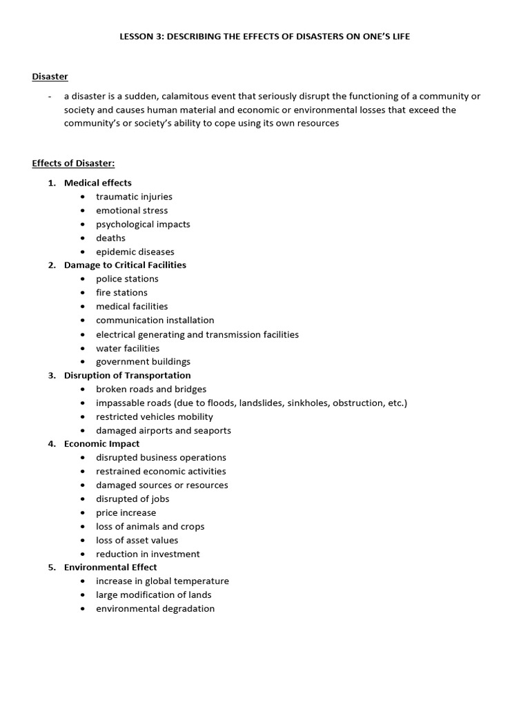 Effects of Disasters on Life and Society | PDF