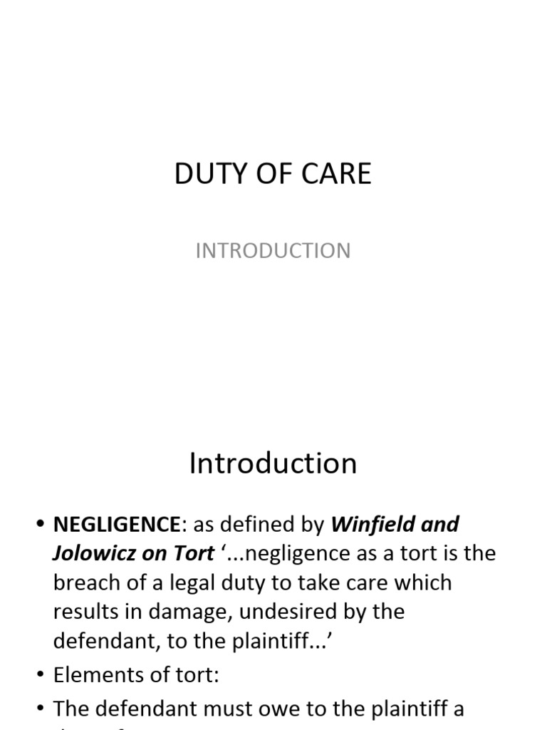 Unit 3 Negligence Duty of Care | PDF | Negligence | Duty Of Care