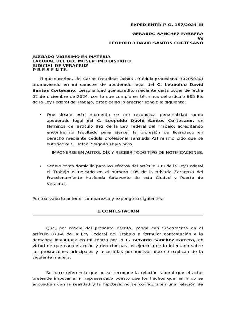 Contestación Demanda Laboral Compayito | PDF | Derecho laboral | Salario